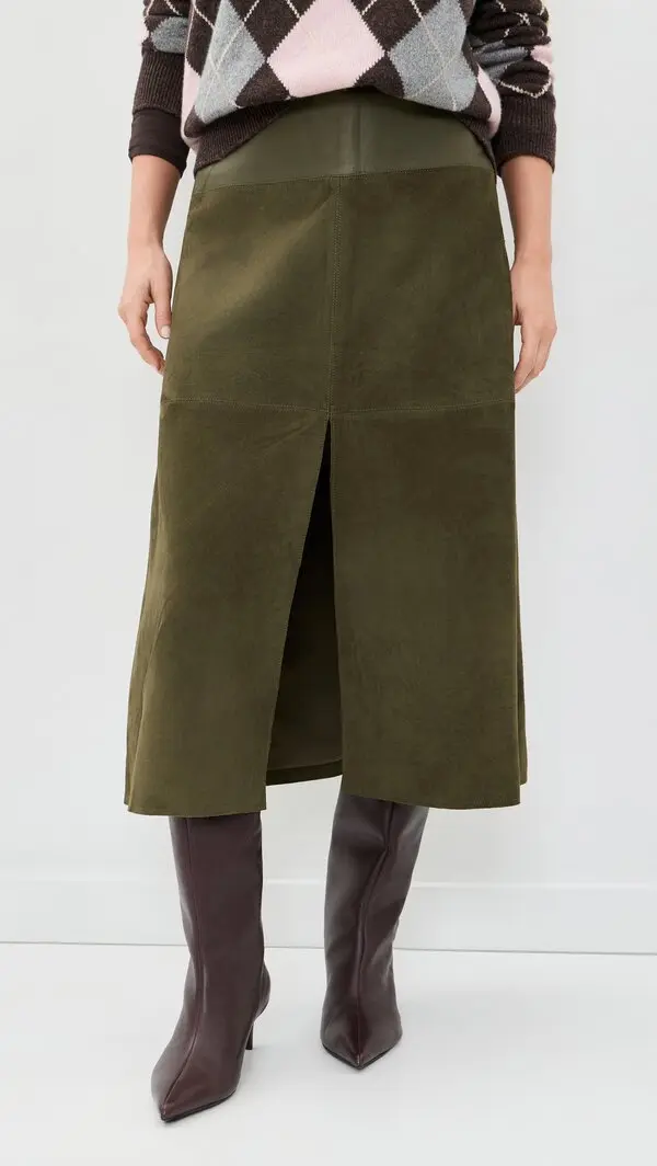 Tanya Taylor Suede Combo Hudson Skirt