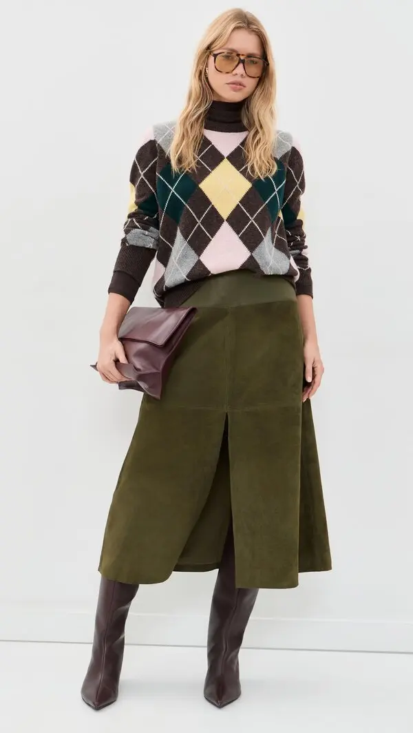 Tanya Taylor Suede Combo Hudson Skirt