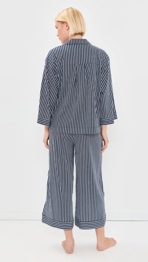 PETITE PLUME Olivia Wide Leg Pajama Set In Admiral Ticking