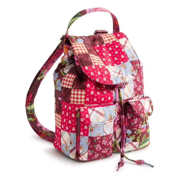 VERA BRADLEY Deluxe Drawstring Backpack In Festive Check Patchwork