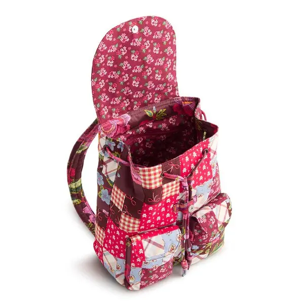 VERA BRADLEY Deluxe Drawstring Backpack In Festive Check Patchwork