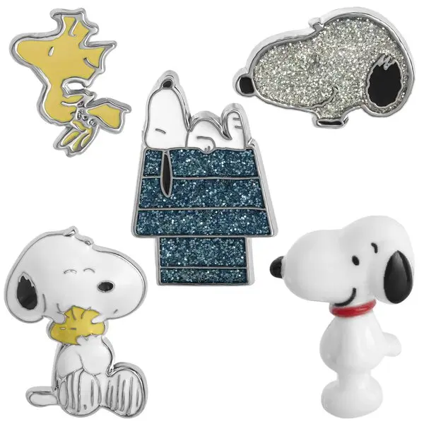 PEANUTS Woodstock And Snoopy Enamel Pin Set 5-piece Official License - Silver