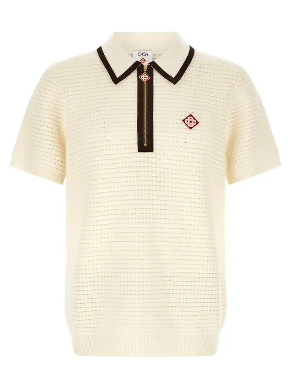Casablanca Waffle Stitch' Knit Polo Shirt - White