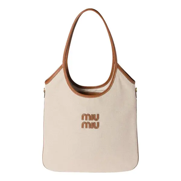 Miu Miu Canvas And Leather Ivy Bag 'beige Brandy - Beige/brandy