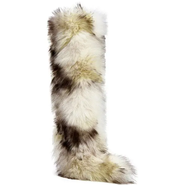 AZALEA WANG Upstarter Faux Fur Knee High Boot - Cream Multi