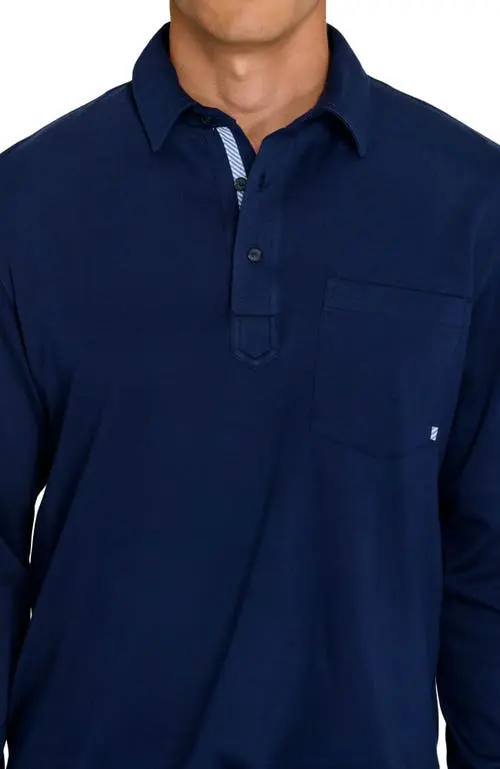 CON.STRUCT Slim Fit Cambridge Cotton Interlock Long Sleeve Polo - Navy