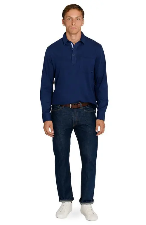 CON.STRUCT Slim Fit Cambridge Cotton Interlock Long Sleeve Polo - Navy