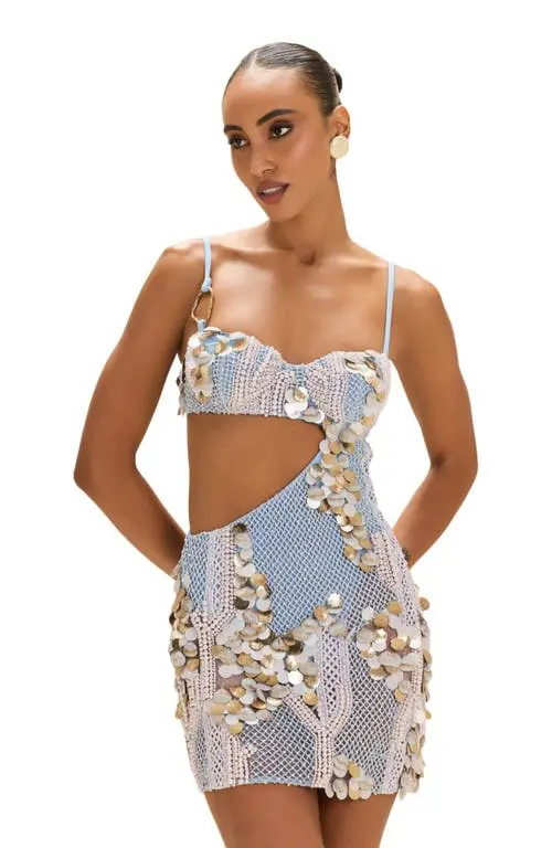 PatBO Seashell Embroidery Cut Out Mini Dress - Blue