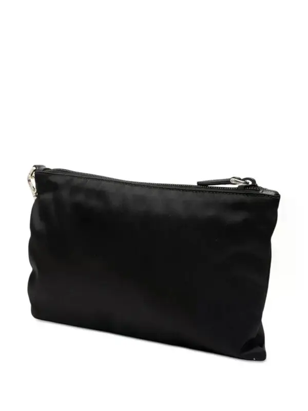 Prada 2000-2013 Saffiano Trimmed Tessuto Wristlet Zip Pouch - Black