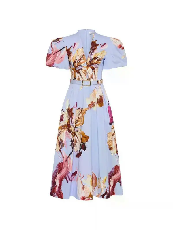 Rebecca Vallance Fleur De Lis-print Midi Dress - Blue