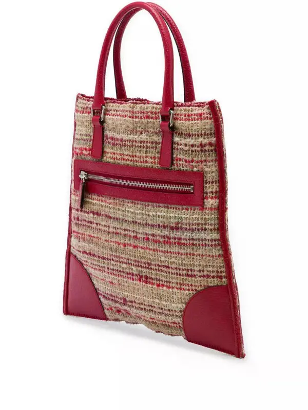 Prada 2000-2013 Vitello Trimmed Tweed Flat Tote Bag