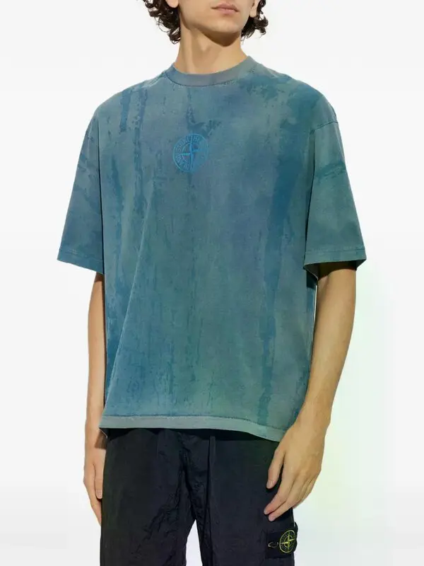 Stone Island Compass Logo-print Acid-wash T-shirt - Blue