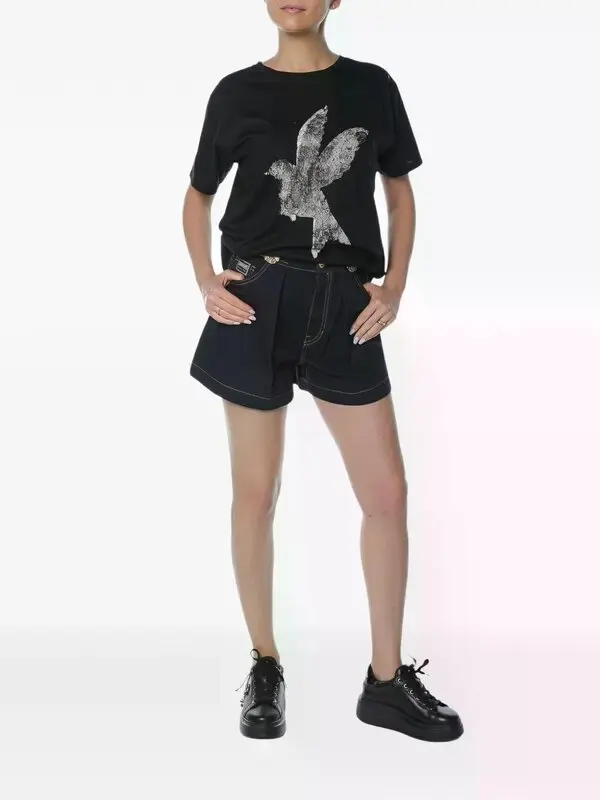 Versace Nia Buckle-detail Pleated Denim Shorts - Blue