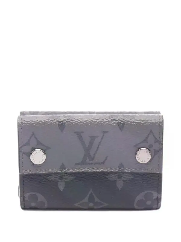 LOUIS VUITTON 2010s Monogram Eclipse Discovery Compact Wallet - Grey