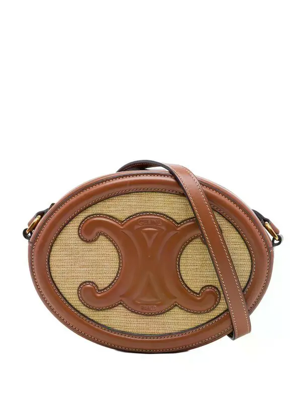 Celine 2021 Straw Effect Canvas Cuir Triomphe Oval Crossbody Bag - Neutrals