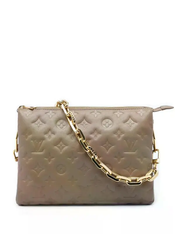 LOUIS VUITTON 2000-2026 Monogram Embossed Puffy Lambskin Coussin Pm Satchel - Brown