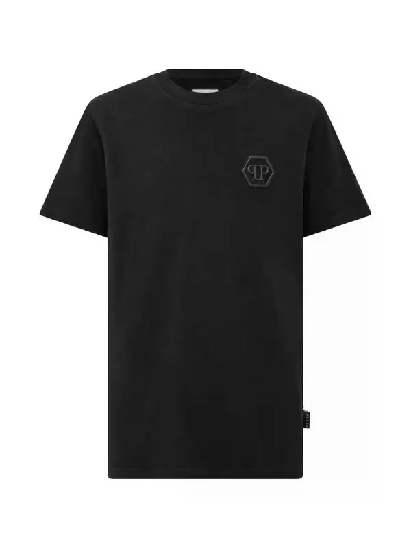 Philipp Plein Round-neck T-shirt Embroidery Hexagon - Black