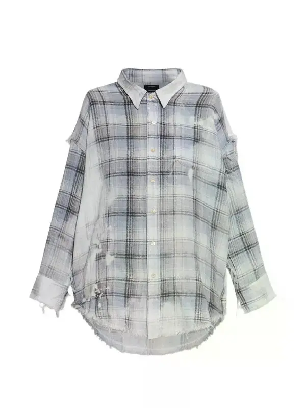 R13 Bleached-plaid Frayed-edge Shirt