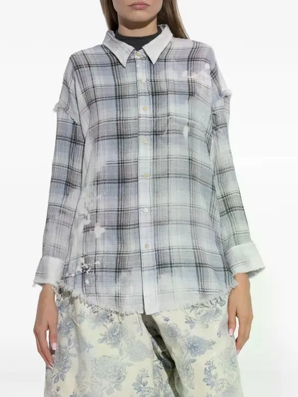 R13 Bleached-plaid Frayed-edge Shirt