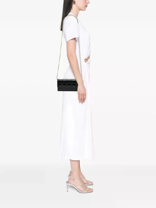 Dior 2014 Patent And Lambskin Cannage Lady Wallet On Chain Handbag - Black