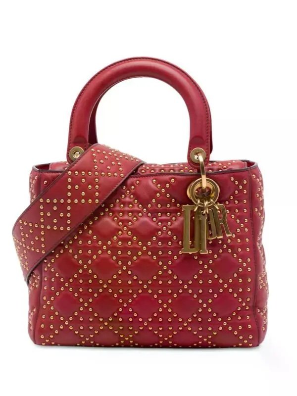 Dior 2017 Medium Lambskin Cannage Studded Supple Lady Satchel