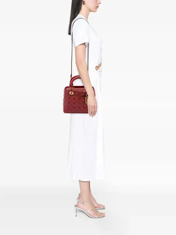 Dior 2017 Medium Lambskin Cannage Studded Supple Lady Satchel