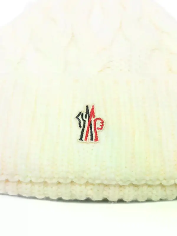Moncler Cable-knit Logo-patch Beanie Hat - Neutrals