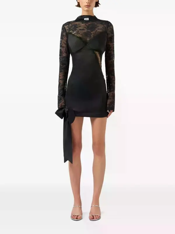 Gcds Lace-panel Bow-detail Mini Dress