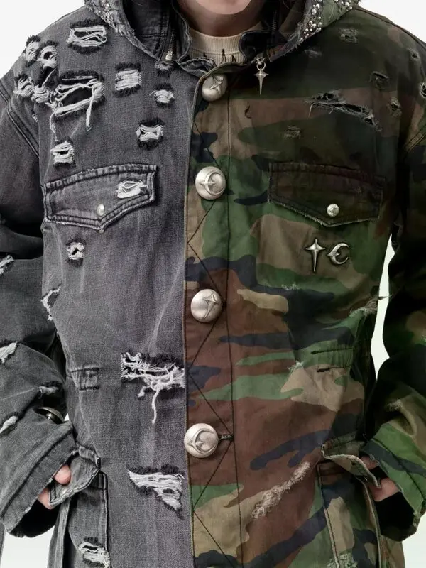 THUG CLUB Tc Hothead M65 Distressed Panelled Coat