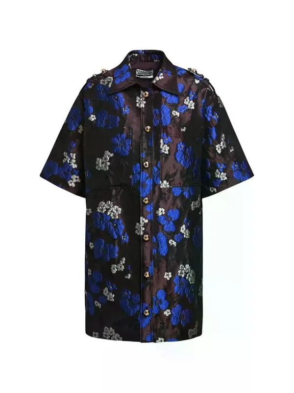 Essentiel Antwerp Floral-jacquard Shoulder-epaulette Shirt Mini Dress