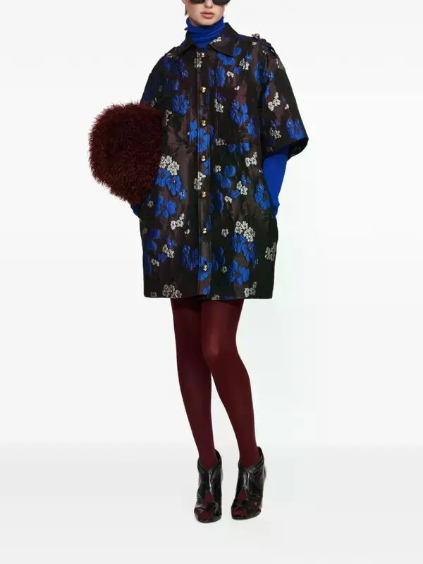 Essentiel Antwerp Floral-jacquard Shoulder-epaulette Shirt Mini Dress