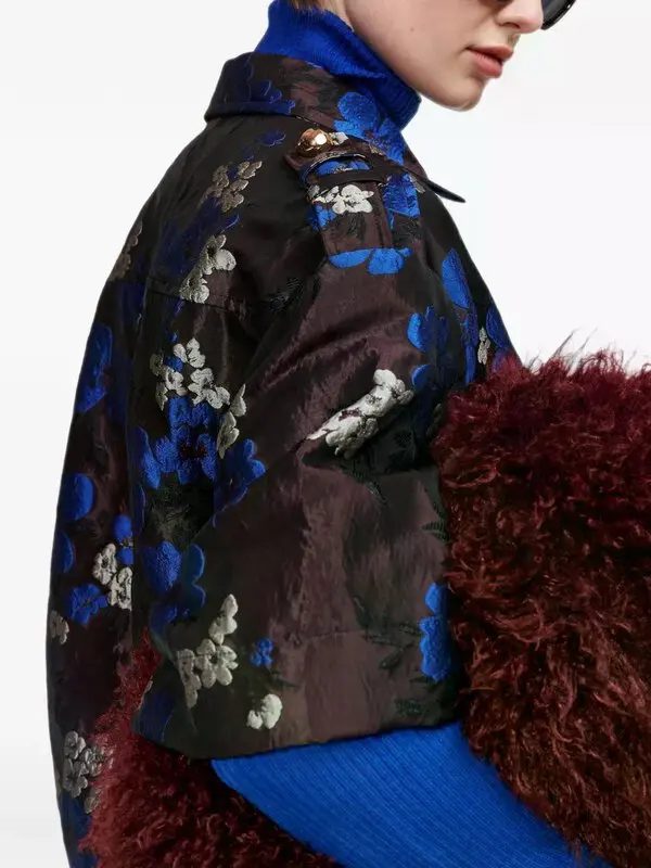 Essentiel Antwerp Floral-jacquard Shoulder-epaulette Shirt Mini Dress