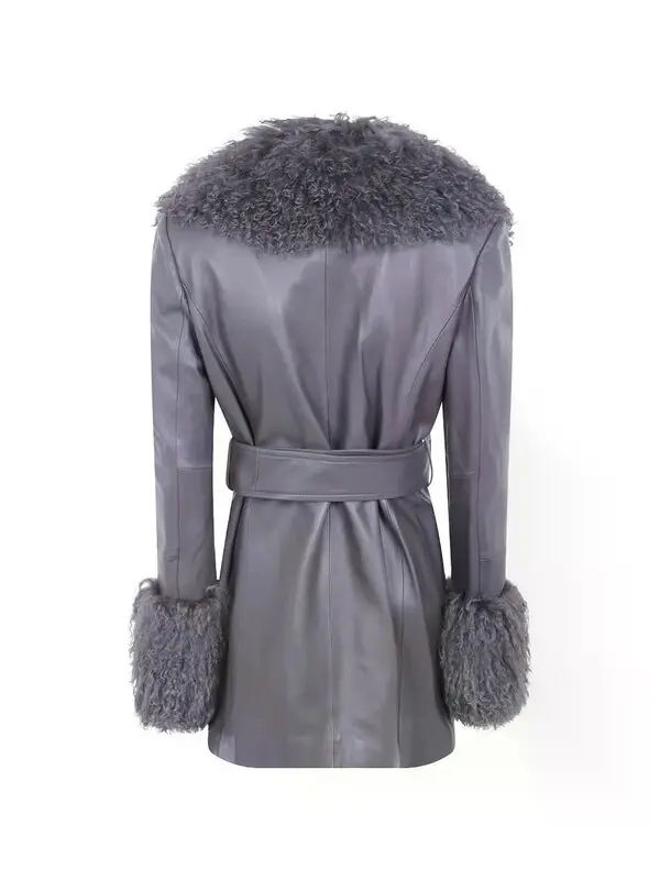 STAND STUDIO Belted Shearling-trim Coat