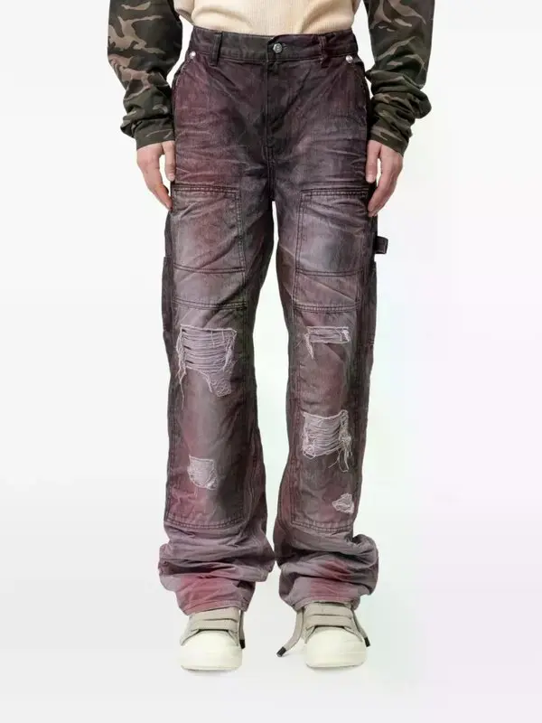 THUG CLUB Two Tone Washed Distressed Jeans
