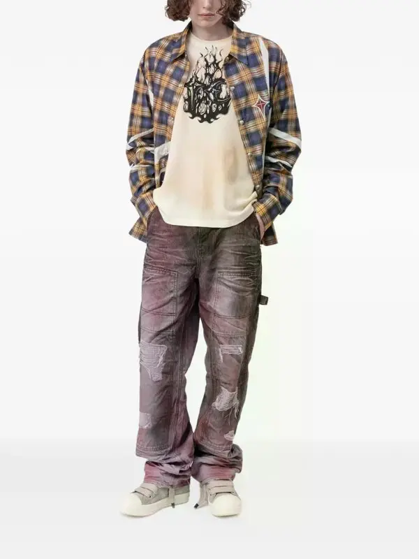 THUG CLUB Two Tone Washed Distressed Jeans