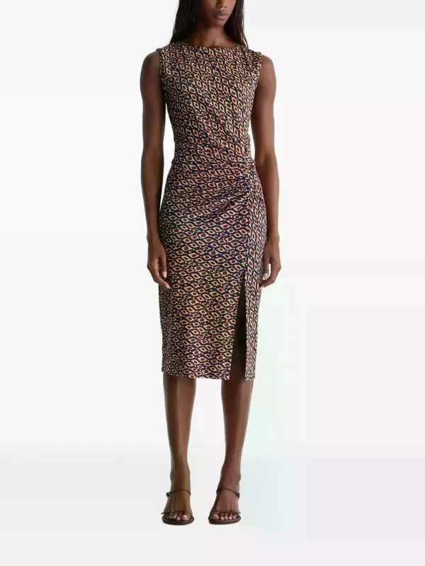 Diane Von Furstenberg Andie Ruched Geometric-print Midi Dress