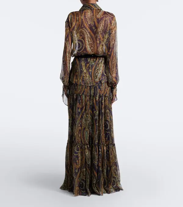 Etro Paisley Tiered Silk-blend Chiffon Maxi Skirt - Multicoloured