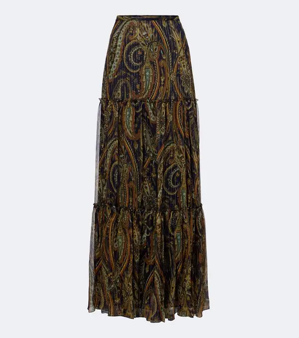 Etro Paisley Tiered Silk-blend Chiffon Maxi Skirt - Midnight