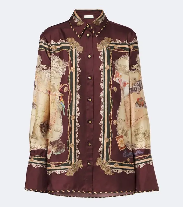 Zimmermann Valiant Printed Silk Twill Shirt - Burgundy