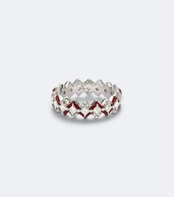 KAMYEN Puzzle 18kt White Gold And Enamel Ring With Diamonds - Silver