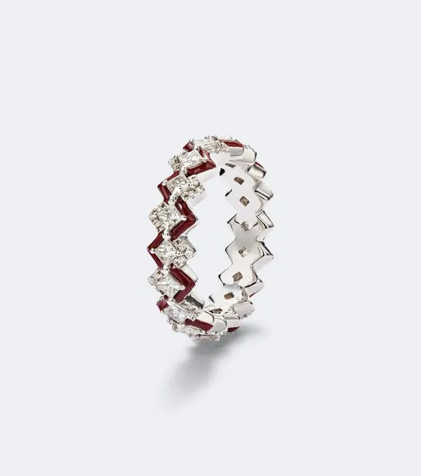 KAMYEN Puzzle 18kt White Gold And Enamel Ring With Diamonds