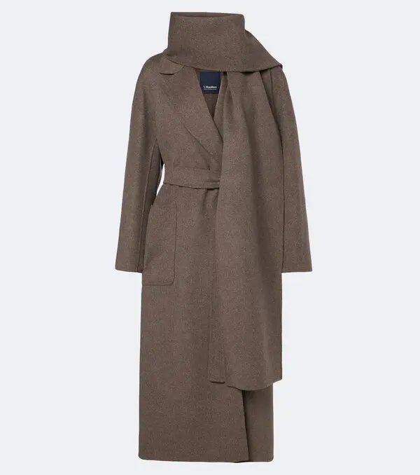 Max Mara Scarf-detail Virgin Wool Wrap Coat - Grey
