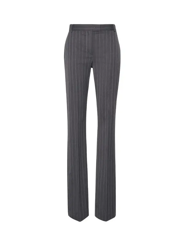 Sportmax Pantalone Slim Flare In Lana Stretch Gessato - Gray