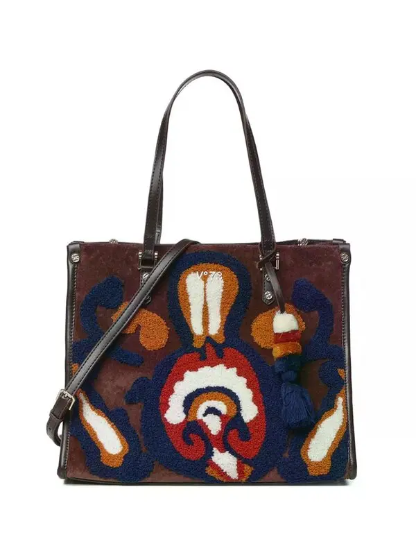 V°73 Quarzo Embroidered Tassel-detail Tote Bag - Brown