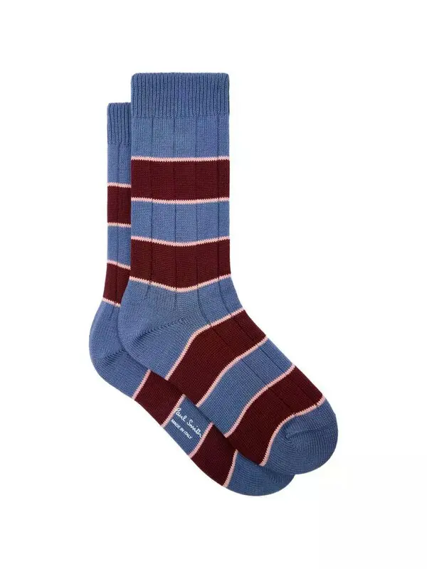 Paul Smith Block Stripe Ribbed Socks - Blue