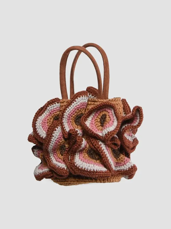 Farm Rio Floral-crochet Wool Top Handle Bag