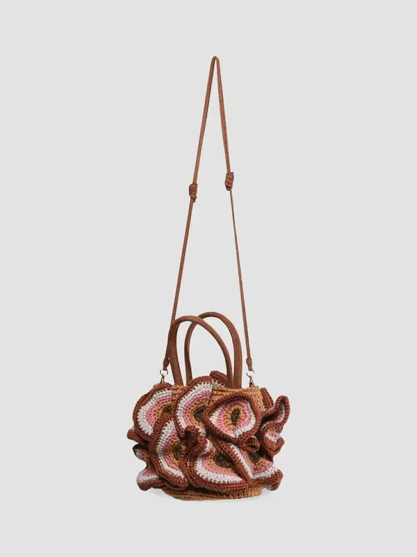 Farm Rio Floral-crochet Wool Top Handle Bag