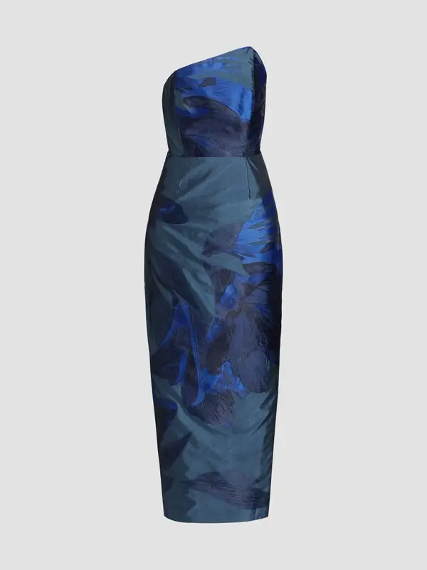 MILLY Tropical-print Jacquard Midi-dress - Navy Multi