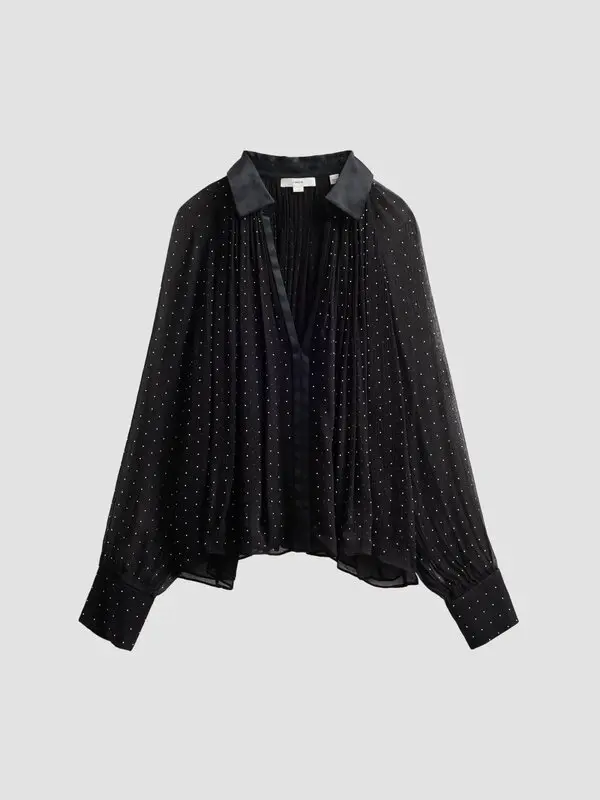 Vince Heat-set Dot Sheer Gathered Blouse