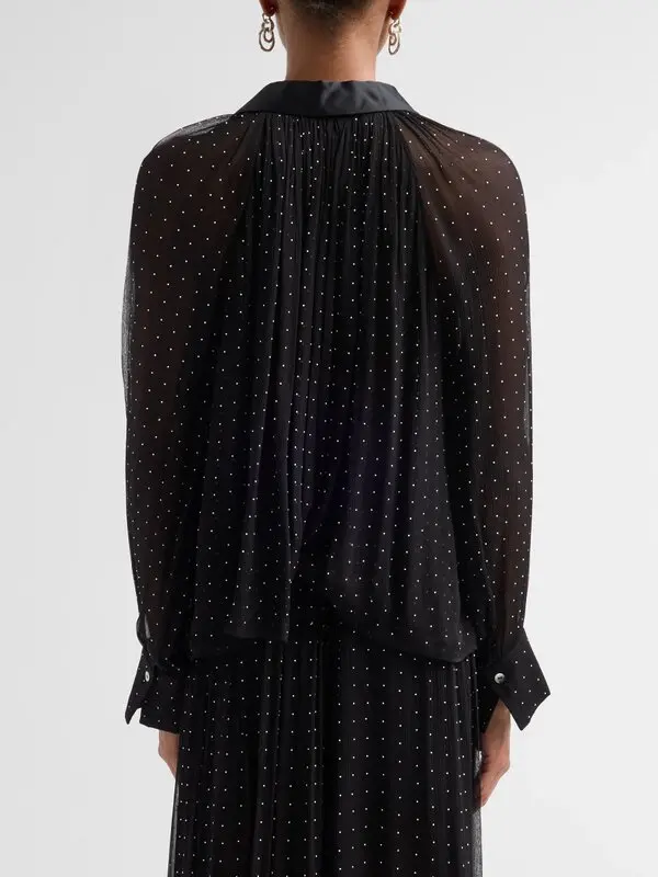 Vince Heat-set Dot Sheer Gathered Blouse